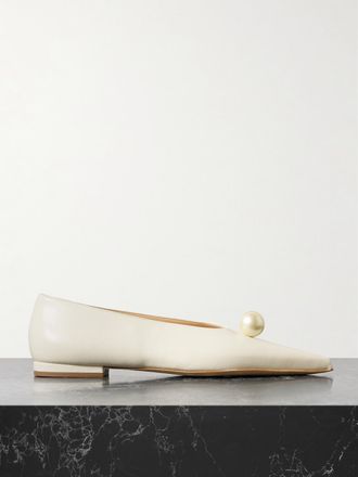 Magda Butrym Chaussures Plates À Bouts Pointus En Cuir À Perles Synthétiques - Crème