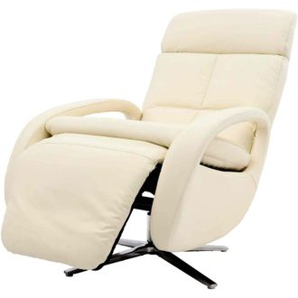 Hhg Neuwertig] Relaxsessel HHG 399, Design Fernsehsessel TV-Sessel Liegesessel, Liegefunktion drehbar, Voll-Leder creme-wei&szlig;