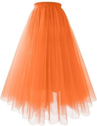 Generic Turquoise Midi pour femme - &Eacute;lastique - Taille haute - Pliss&eacute; - Maille - Ligne A - Jupe taille haute, Orange, L