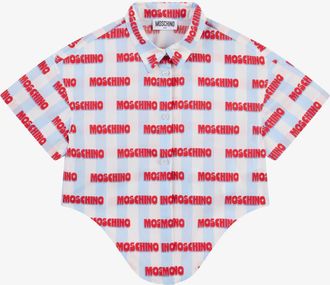 Moschino Kurzes Hemd aus gestreifter Baumwollpopeline - Wei&szlig;