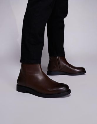 Asos Chelsea-Stiefel aus braunem Leder-Brown
