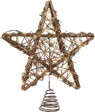 Lumineo LED Christbaumspitze Stern mit Timer 30cm Rattan - Beleuchtete Weihnachtsbaumspitze mit Spiralhalterung - Sternspitze Aufstecker für den Weihnachtsbau