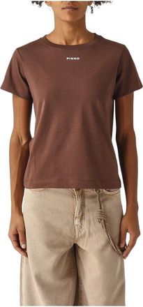 Pinko Pinko, Femme, Tops, Brun, Taille: 36 FR T-shirt Logo