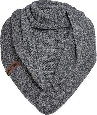 Knit Factory Sally Châle Tricoté - Foulard Triangle - Foulard femme pour lhiver - Écharpe Femme - Châle Femme - 100% Fabriqué en Europe - Anthracite/Gris - 220x85 
