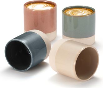 Kook Latte-Tassen, Keramik, handwerkliches Steingut, ohne Griff, japanische Teetassen, f&uuml;r Kaffee, Tee, Kakao, mikrowellen- und sp&uuml;lmaschinenfest, mehrfarb