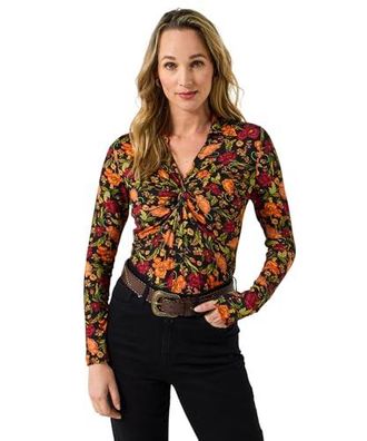 Joe Browns Floral Twist-Front Collared Jersey Top Blouse, Orange, 36 Femme