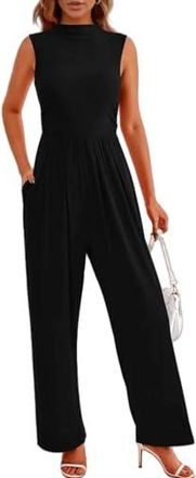 Generic Combinaison dété élégante sans manches pour femme, tenue une pièce habillée et décontractée avec poches, Noir, XXL