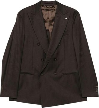 Luigi Bianchi Mantova Zweireihiger Anzug mit Fischgr&auml;tmuster - - Jackets - Herren - Braun - M