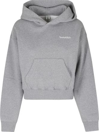 Sporty & Rich SweaT-shirt court &agrave; capuche avec logo Serif brod&eacute; - Femme - Sweatshirts et sweats &agrave; capuche - Gris - Taille: 40 FR