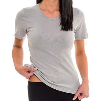 Hermko 1800 Maillots de Corps Manches Courtes pour Femme en 100% Coton Biologique, Couleur:Gris, Taille:46/48 (L)