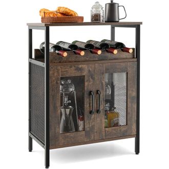 Costway Costway - Buffet de Cuisine à 2 Portes en Treillis, avec Placard Porte-verre Porte-bouteilles, 60 x 34 x 79 cm, Marron Rustique