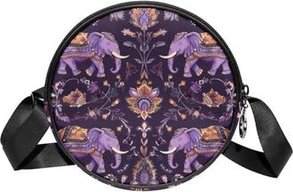 Generic Sac &agrave; bandouli&egrave;re rond pour femme, motif &eacute;l&eacute;phants indiens, petit sac &agrave; bandouli&egrave;re avec fermeture &eacute;clair, bretelles r&eacute;glables, sac &agrave; main rond d&eacute;cont