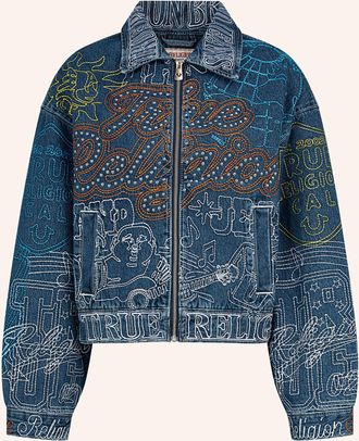 True Religion Bestickte Jeansjacke blau