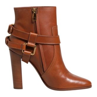 Dolce & Gabbana Braune Leder DG Logo Kn&ouml;chelstiefel - - Shoes - Damen - Braun - 40 1/2 EU