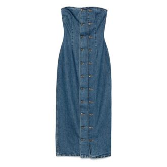Rotate Blaues Denim-Knopfdetail tr&auml;gerloses Kleid - - Dresses - Damen - Blau - XS
