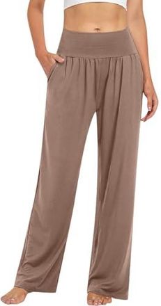 Generic Pantalon de yoga &agrave; jambe large pour femme - Taille haute - Coupe droite - Pantalon de jogging extensible - Coupe ample - L&eacute;ger - Pantalon d&eacute;contract&eacute; 