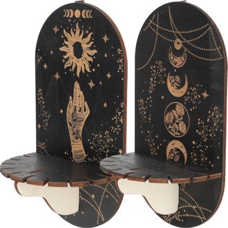 Cabilock Holz Kristall Display Regal 8.3X4.5X3.3 Zoll Boho Wandhalter F&uuml;r Hexen Dekoration Energie Steine Und &Auml;therische &Ouml;le