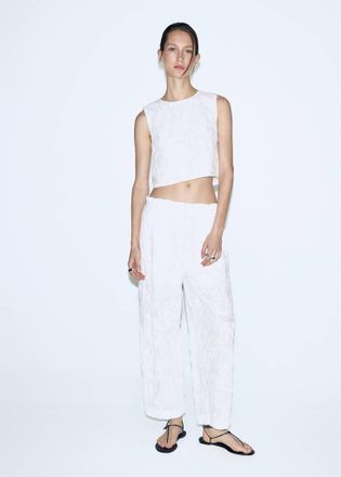 Mango Bestickte Baumwollhose mit Blumenstickerei wei&szlig; - Damen - XS - MANGO