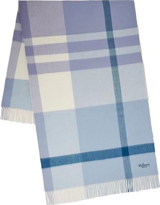 Mulberry Kariertes Merinowollschal Blau & Wei&szlig; - - Accessories - Damen - Blau - ONE SIZE