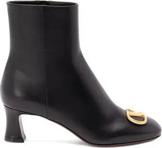 Valentino Garavani Femme, Chaussures, Noir, Taille: 38 1/2 EU Bottines en cuir avec plaque logo 60 mm