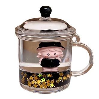 Generic Porte-clés rempli de liquide, porte-clés mignons pour filles - Pendentif tasse deau avec porte-clés de bouteille porte-bonheur de dessin animé mignon,