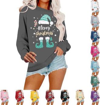Generic HUIFUAO Sweat-shirt de No&euml;l pour femme avec imprim&eacute; P&egrave;re No&euml;l mignon - Pull de No&euml;l amusant - Arbre de No&euml;l en sucre dorge - Pull graphique &agrave; manches 