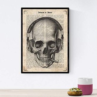 Nacnic Poster Cr&acirc;ne avec des casques. feuilles de cr&acirc;ne pour la d&eacute;coration int&eacute;rieure. D&eacute;coration dint&eacute;rieur. format A4