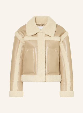 Mrs & Hugs Mrs & Hugs Jacke In Lederoptik Mit Kunstfell beige