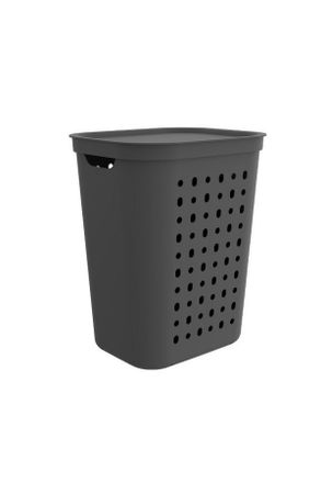 Rotho W&auml;schesammler, Wei&szlig;, Anthrazit, Kunststoff, 55 L, 35.5x53.3x43.2 cm, recycelbar, Bel&uuml;ftungs&ouml;ffnungen, Ordnen & Aufbewahren, W&auml;schek&ouml;rbe & Tonnen