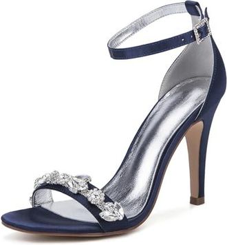 Generic Chaussures De Mariage Mariée Stylet Talons Eté Bout Ouvert Talon Mariage Soirée Chaussures Femmes 10.5Cm,Dark Blue,41 EU