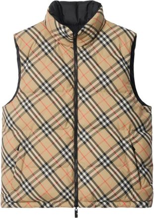 Burberry Homme, Vestes, Beige, Taille: S Manteau Réversible à Carreaux Emblème Chevalier