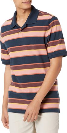 Amazon Essentials Herren Polohemd aus Baumwollpiqué in normaler Passform (erhältlich in Übergrößen), Marineblau Streifen, XS