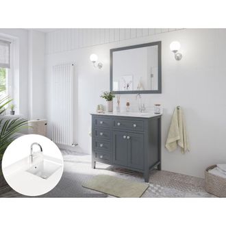 Magnolia Home Landhaus Badm&ouml;bel-Set 2tlg Postigo 100 R Quarz wei&szlig; montiert grau lackiert