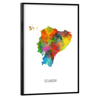 artboxONE Poster mit schwarzem Rahmen 30x20 cm Kartografie Ecuador Watercolor Map - Bild Ecuador map Painting