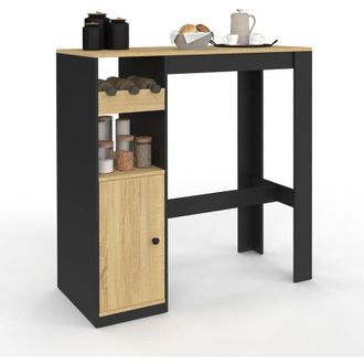 IDMarket Idmarket - Table de bar ameri avec placard et range bouteilles 2 personnes bois et noir