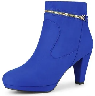 Allegra K Bottines &agrave; talon moyen &agrave; bout rond pour femme, bleu marine, 37.5 EU