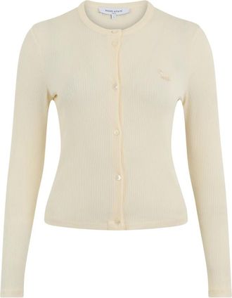 Maison Kitsun&eacute; Femme, Pulls, Jaune, Taille: 38 FR Baby Fox Ribbed Cardigan
