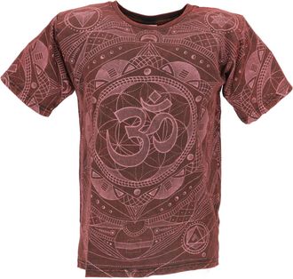 Guru Shop Tibet & Buddhist Art T-Shirt, OM Mandala Stonewash T-Shirt - Weinrot, Herren, Baumwolle, Size:S