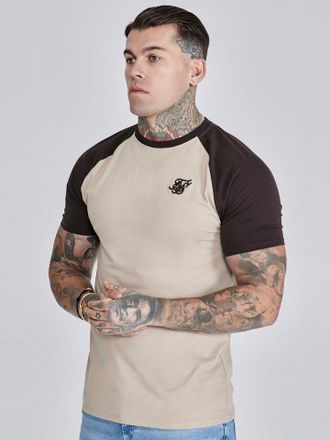Siksilk T-Shirt SikSilk Herren Beige Braun Raglan T-Shirt