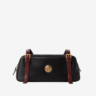 Versace Womens Bowling Bag Embl&egrave;me Nappa Black Leather Shoulder