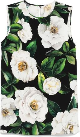 Dolce & Gabbana Femme, Blouses et Chemises, Noir, Taille: 36 FR Gardenia Haut Fleuri en M&eacute;lange de Soie