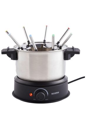 Severin Fondueset FO 2470, Schwarz, Kunststoff, Metall, 23.5x25.5x30 cm, Spritzschutz mit integrierter Gabelhalterung, leichte Reinigung, regelbares Thermosta