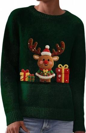 Generic Pull de No&euml;l pour femme - Motif de No&euml;l - Pull &eacute;pais &agrave; manches longues et col rond - Coupe ajust&eacute;e - Tunique dhiver confortable, douce, mignonne et ch