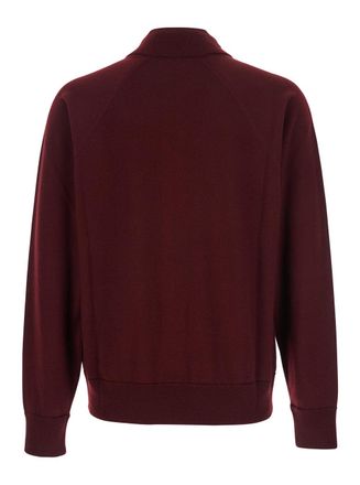 Jil Sander Mens Bordeaux Cardigan With High Neck And Zip Closure Virgin Wool Tops Top
