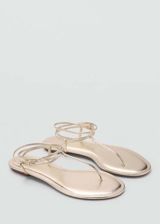 Mango Sandales &agrave; lani&egrave;res m&eacute;tallis&eacute;es or - Femme - 35 - MANGO