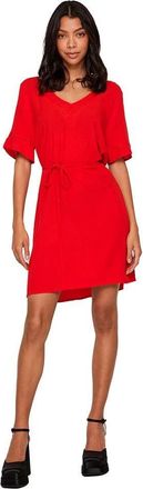 Vila Damen Vimesa Detail V-Neck S/S Dress/Su - Noos Kleid, Flame Scarlet, 44 EU