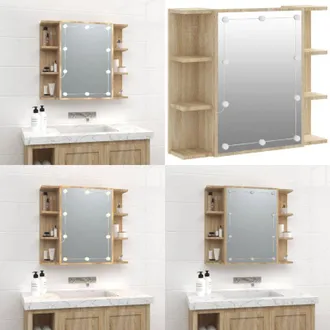 vidaXL Vidaxl - Armoire &agrave; miroir avec led Ch&ecirc;ne sonoma 70x16,5x60 cm - Armoire &agrave; Miroir - Meuble Salle De Bain - &Eacute;clairage Led - Rangement Cosm&eacute;tiques