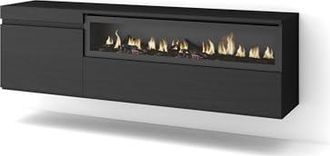 Skraut Home | TV-Schrank, Lowboard | f&uuml;r Wohnzimmer und Esszimmer | 150x45x35cm | F&uuml;r TV-Ger&auml;te bis zu 65 | Elektrokamin. Ma&szlig;e | H&auml;ngend | Moderner Stil | Schwarz