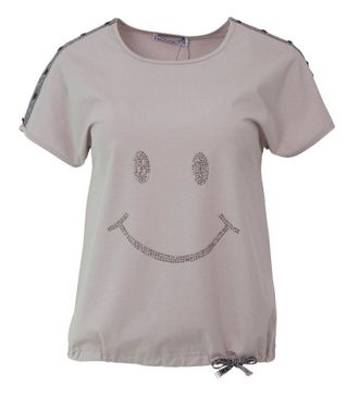 Passioni T-Shirt mit dezentem Strass-Smiley-Muster, &Auml;rmeldetails und Kordelzug mit Strasssteinen