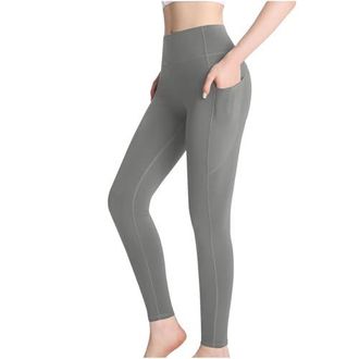 Generic Legging thermique avec poches pour femme - Legging chaud en polaire - Taille haute - Pantalon de course &agrave; pied - Couleur unie - Contr&ocirc;le du ventre - P
